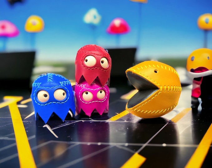 Handmade Leather Hand Coloured Pac-man and Ghost - Etsy