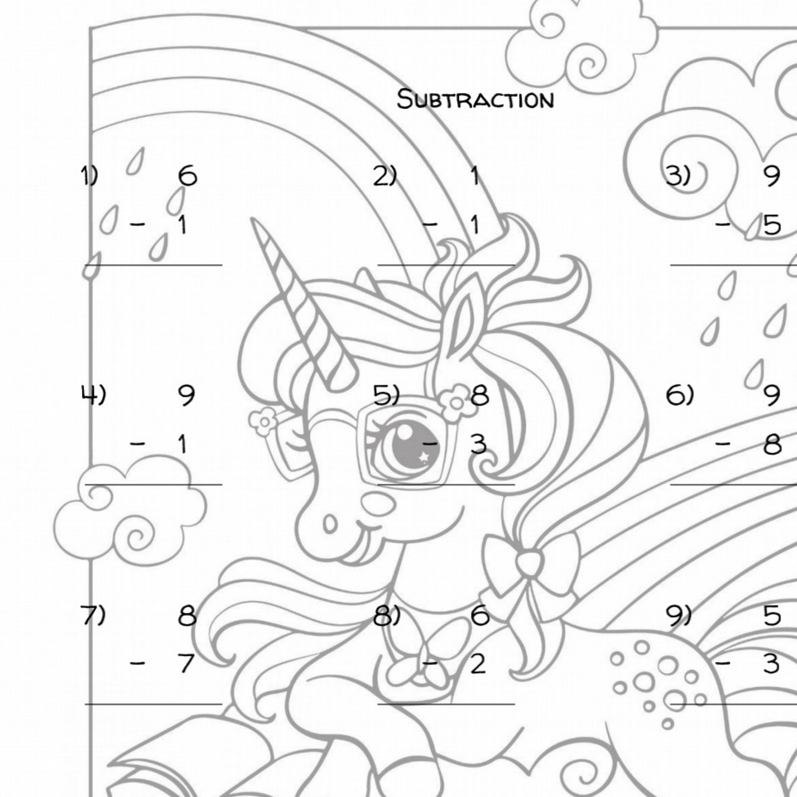 Unicorn Printable Math, 30 Printable Addition Subtraction Worksheets ...