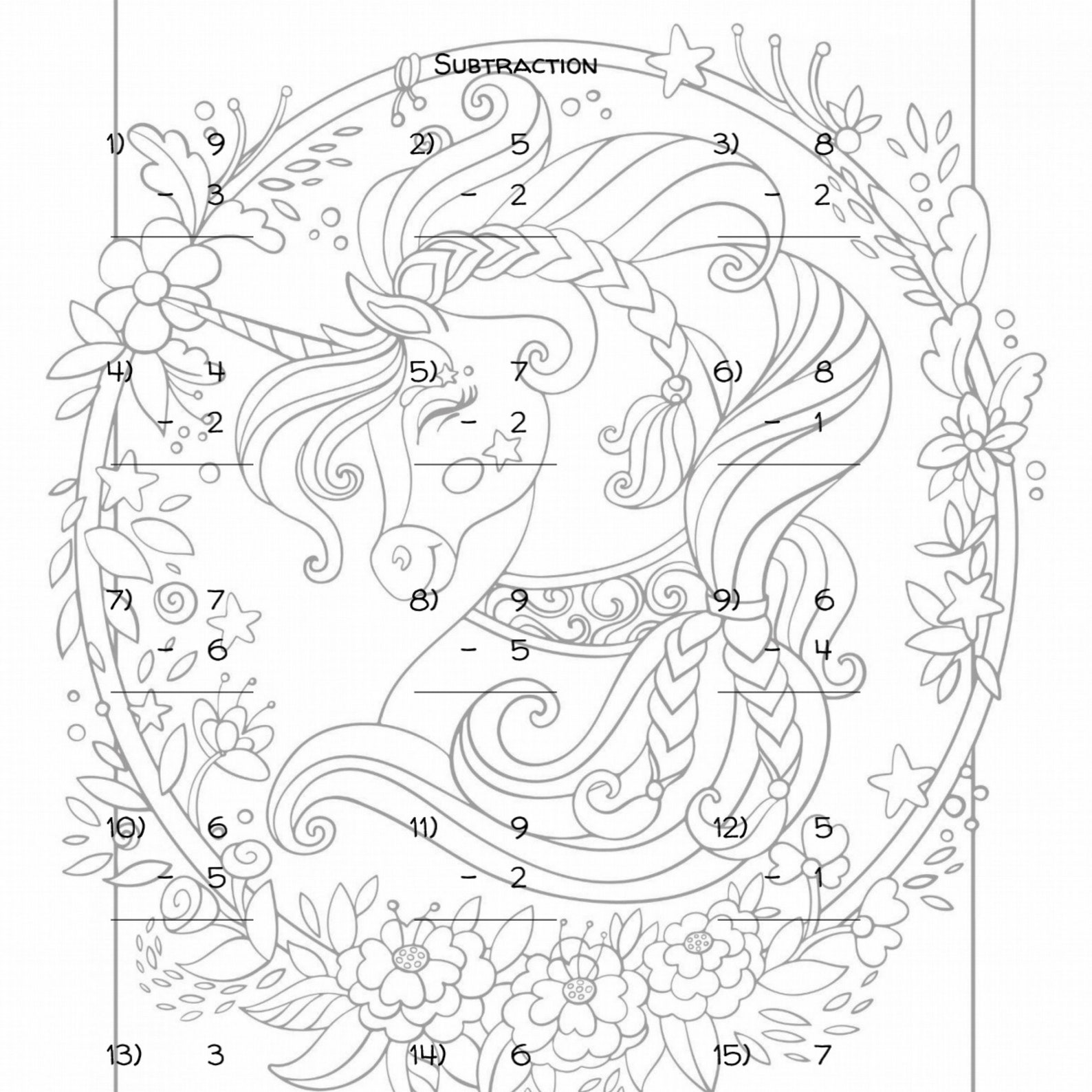 Unicorn Printable Math, 30 Printable Addition Subtraction Worksheets ...