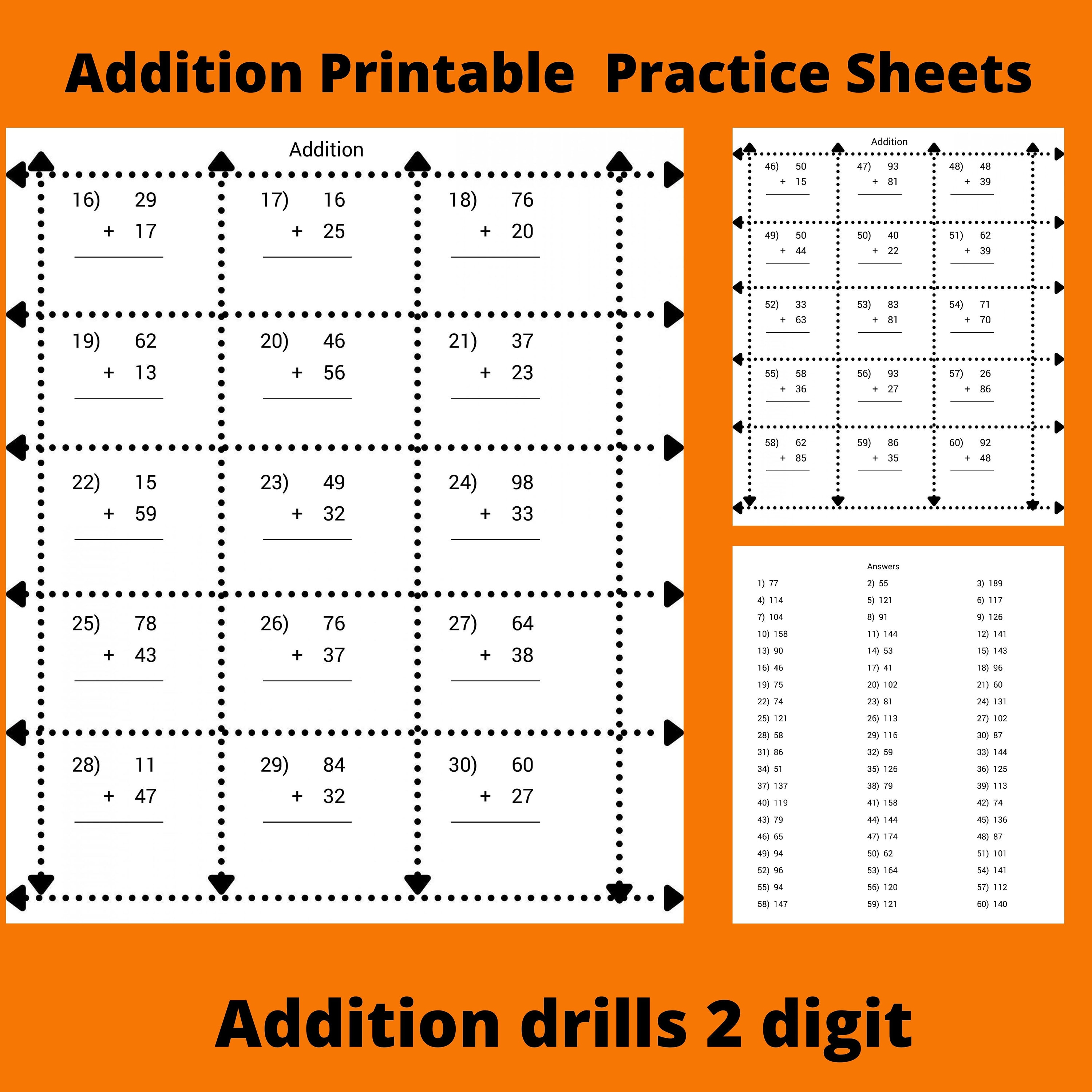 Addition Math Worksheets for Kids, Kids Math Learning Addition 2 Digit ...