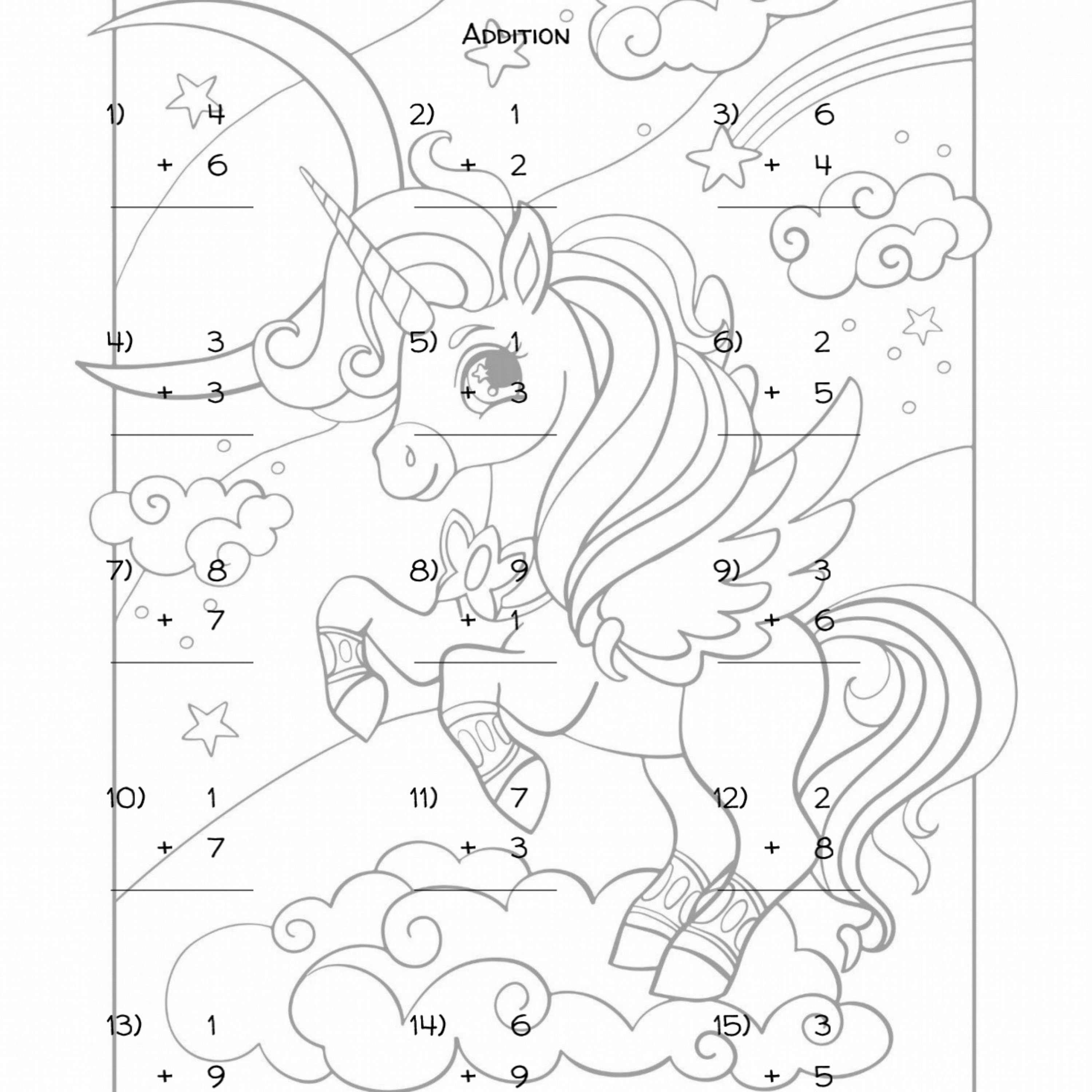 Unicorn Printable Math, 30 Printable Addition Subtraction Worksheets ...