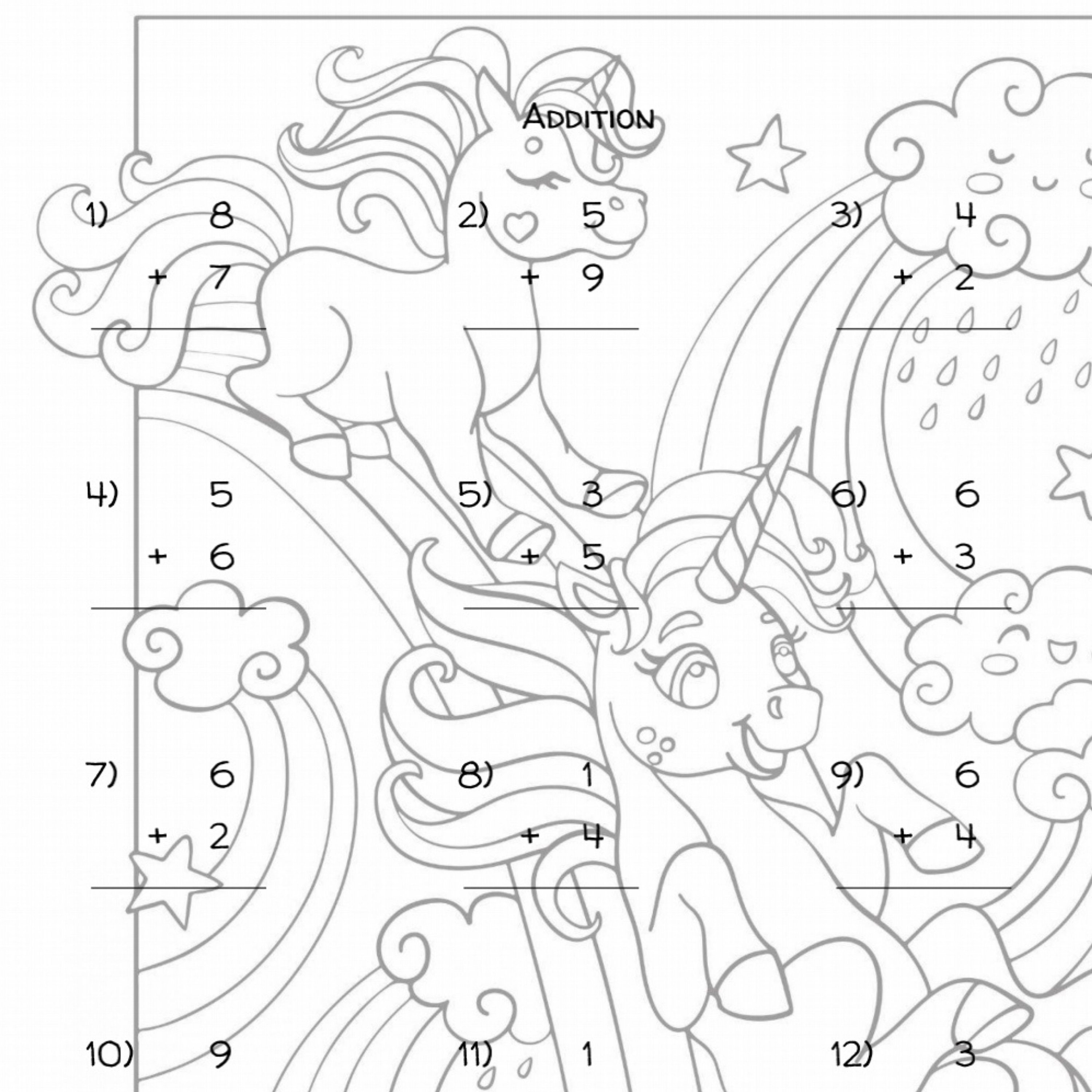 Unicorn Printable Math, 30 Printable Addition Subtraction Worksheets ...