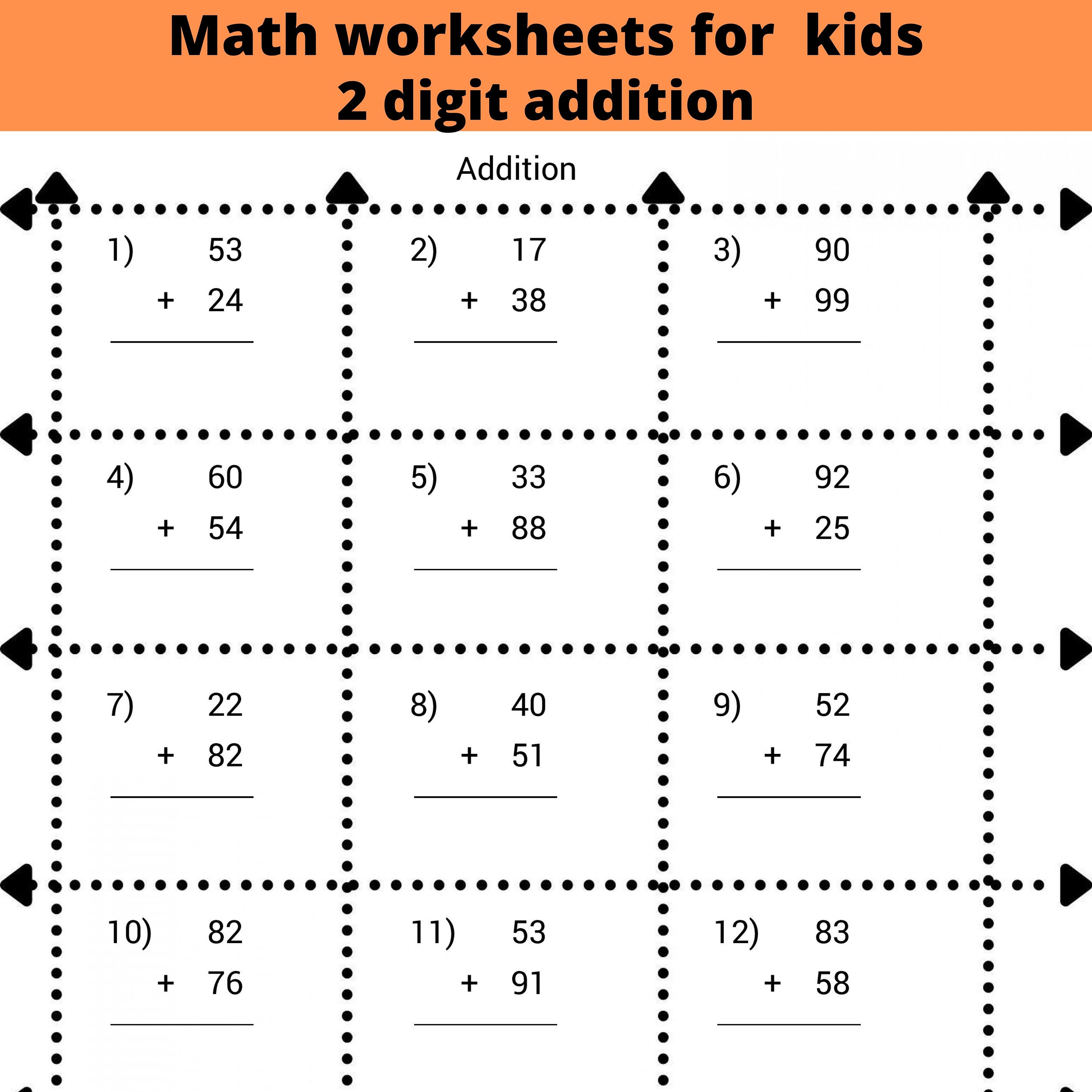 Addition Math Worksheets for Kids, Kids Math Learning Addition 2 Digit ...