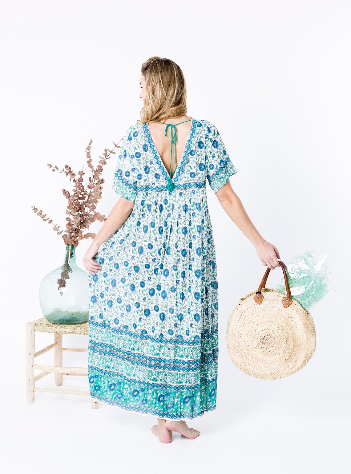 SHORT SLEEVE , Liberty DRESS for Woman , Green . - Etsy