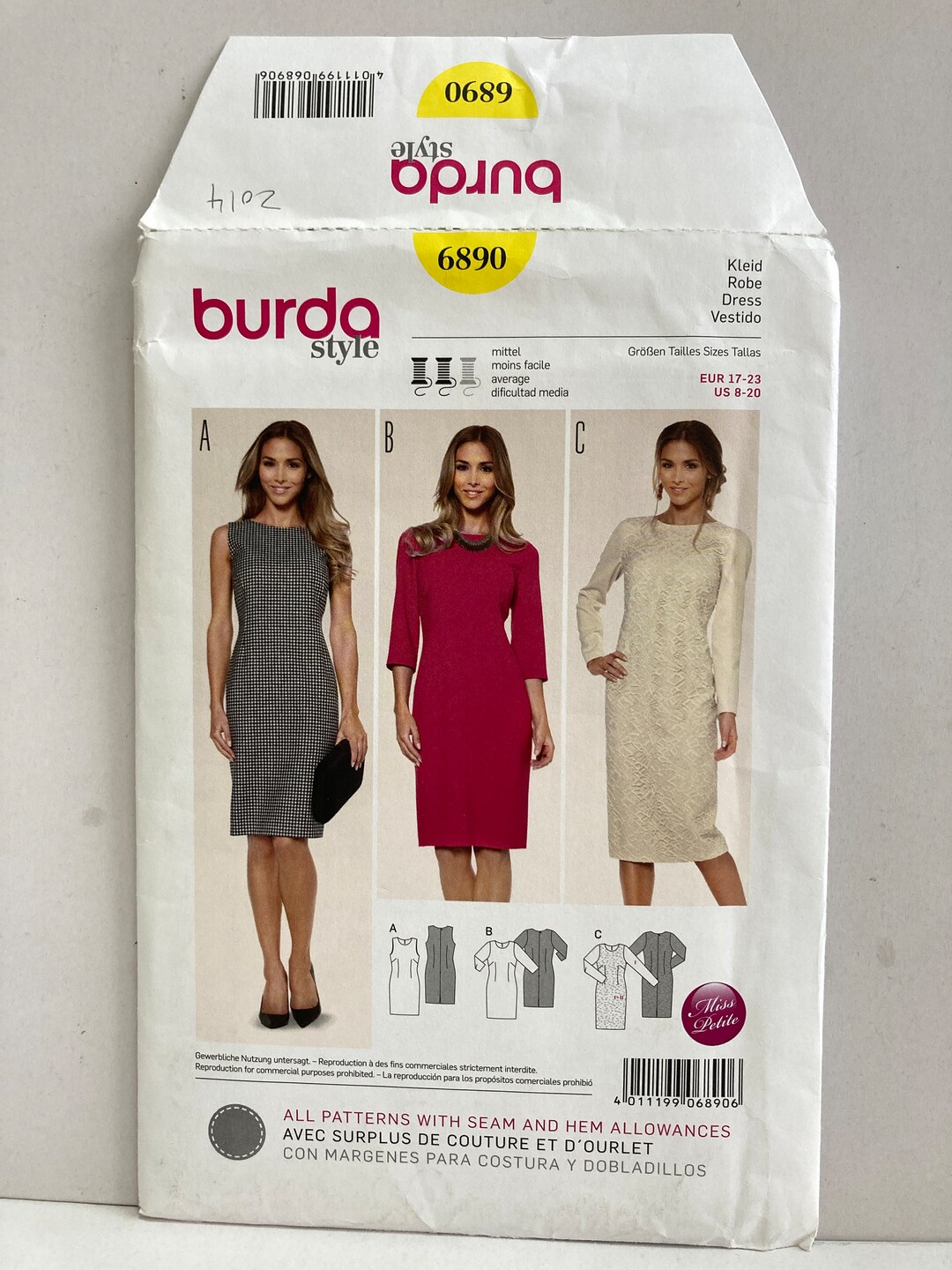 Burda UNCUT Pattern 6890 for Misses Dress, Sizes 8-20, C. 2014 - Etsy