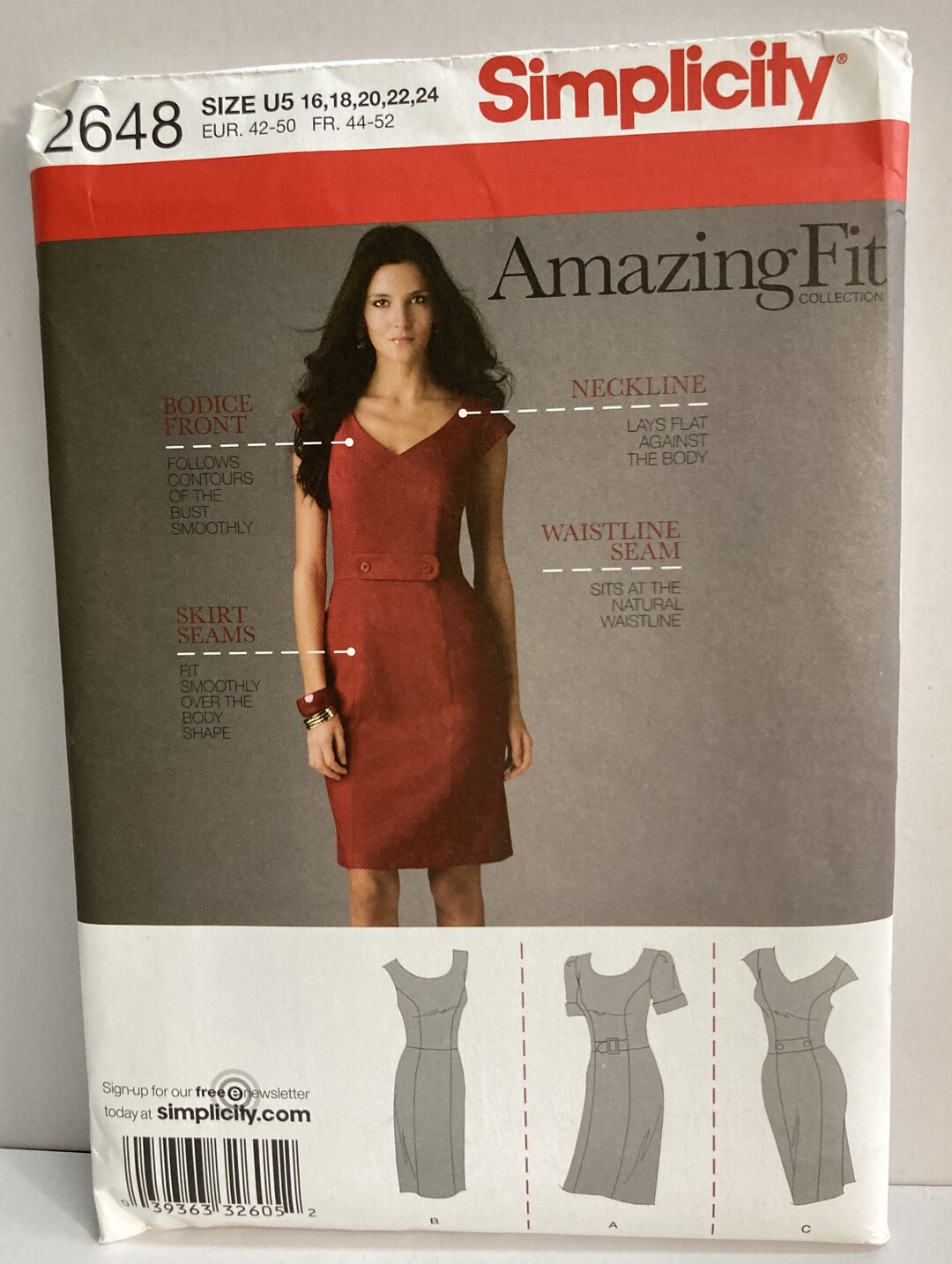 Simplicity UNCUT Pattern 2648, for Misses Dress, in Size U5 16-24, C ...