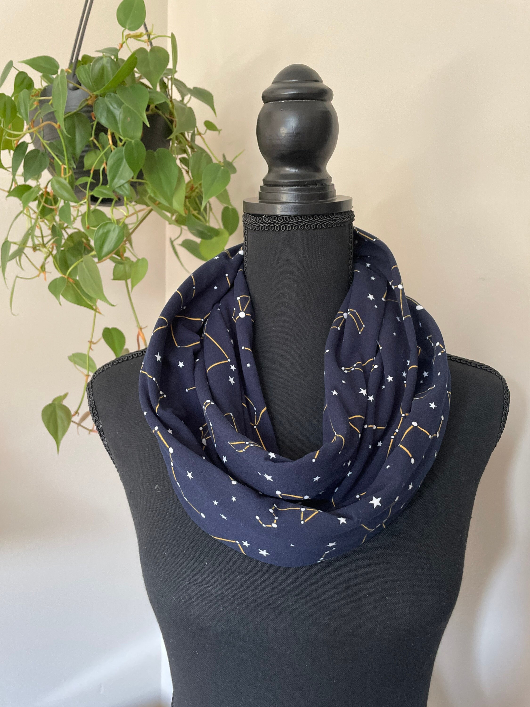 Star silk scarf - hand painted scarves with crescent moon, zodiac signs ...
