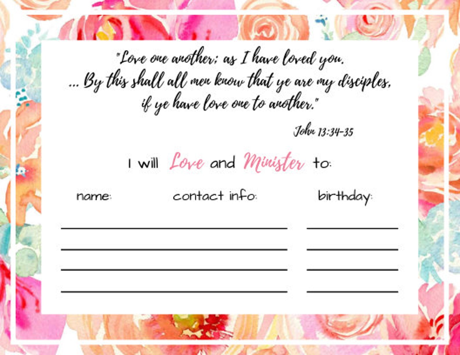 Ministering Assignment Cards - LDS Relief Society Printable - Floral - Etsy