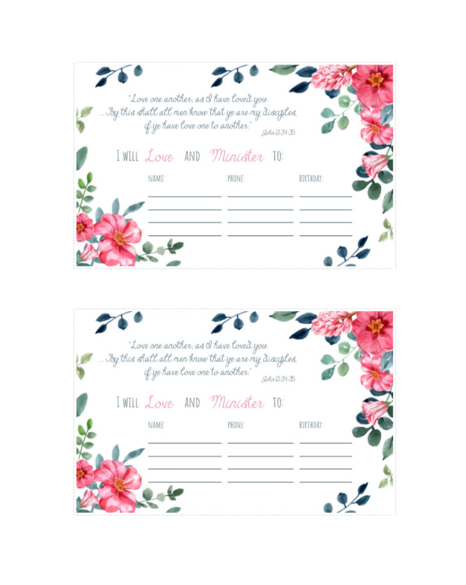 Ministering Assignment Cards - LDS Relief Society Printable - Navy ...