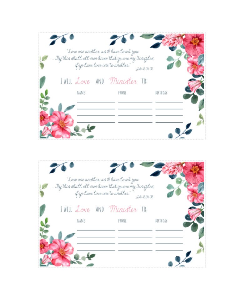 Ministering Assignment Cards - LDS Relief Society Printable - Navy ...
