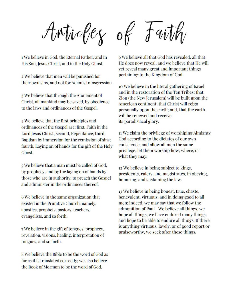 Articles of Faith - LDS - Printable Poster - Etsy