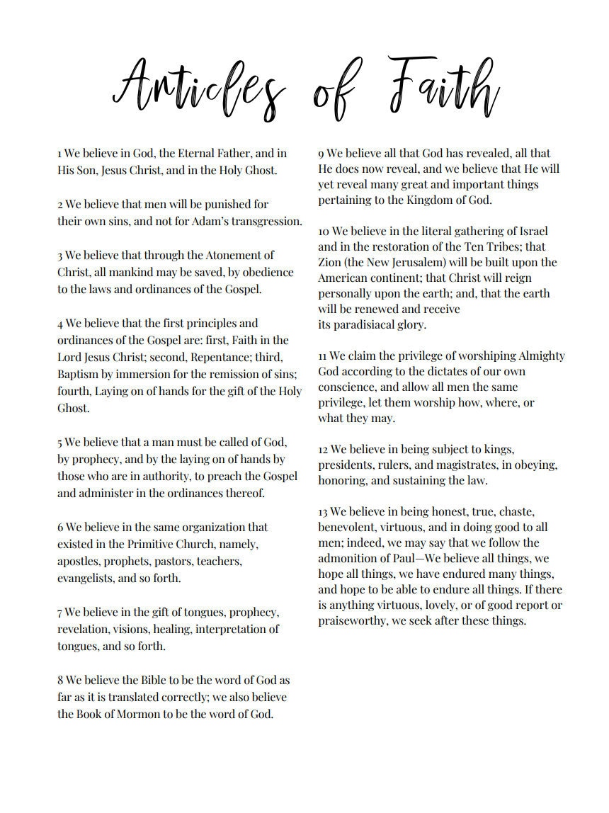 Articles of Faith - LDS - Printable Poster - Etsy