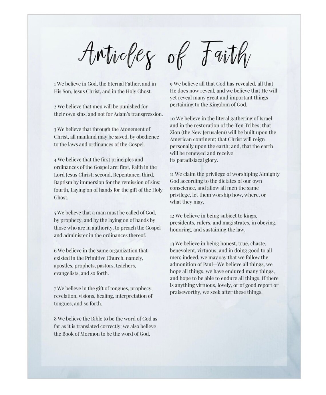 Articles of Faith - LDS - Printable Poster - Etsy