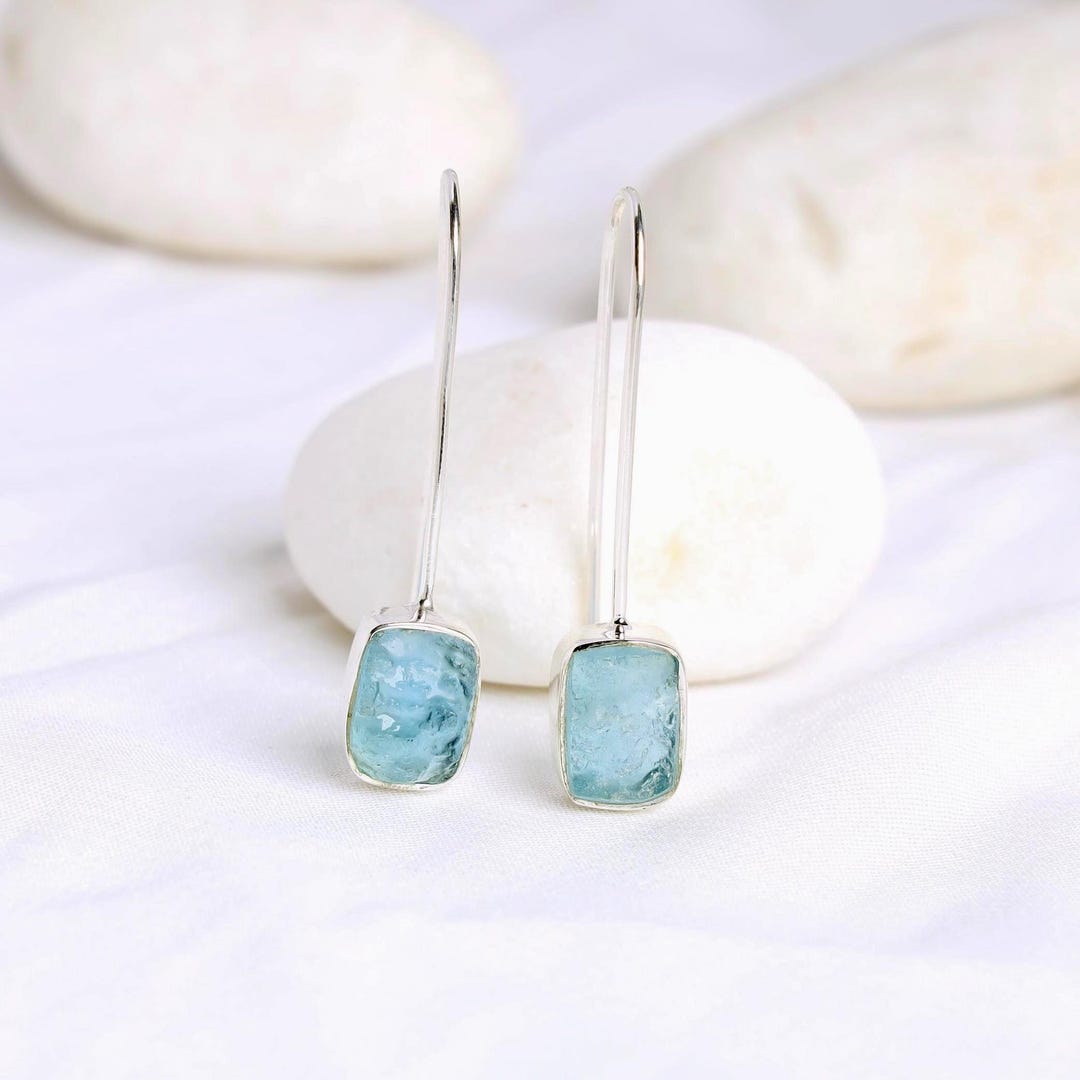 Raw Aquamarine Earring, Dangle Earring, Silver Handmade Earring ...