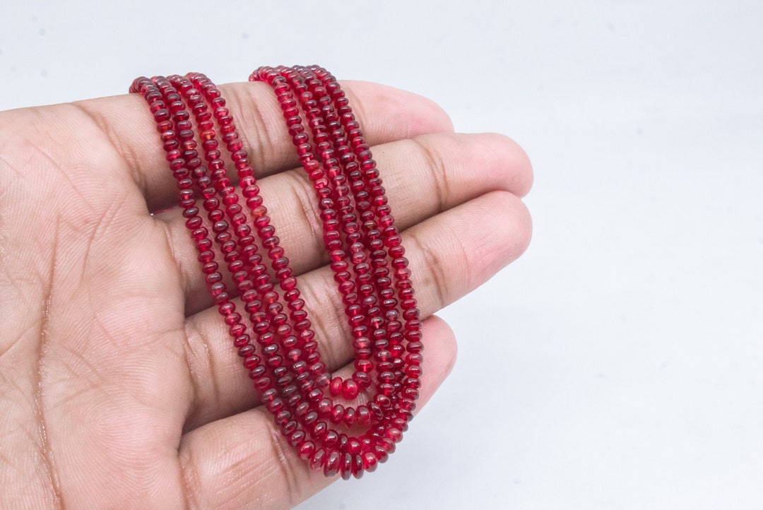 Genuine Red Spinel Smooth Rondelle Necklace, 2-5mm Plain Hand Polished ...