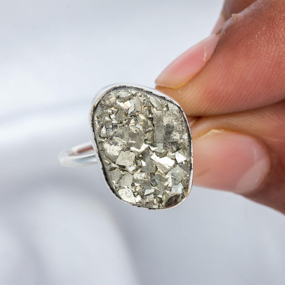 Raw Pyrite Druzy Ring, Pyrite Geode Ring, Raw Gemstone Ring, Golden ...