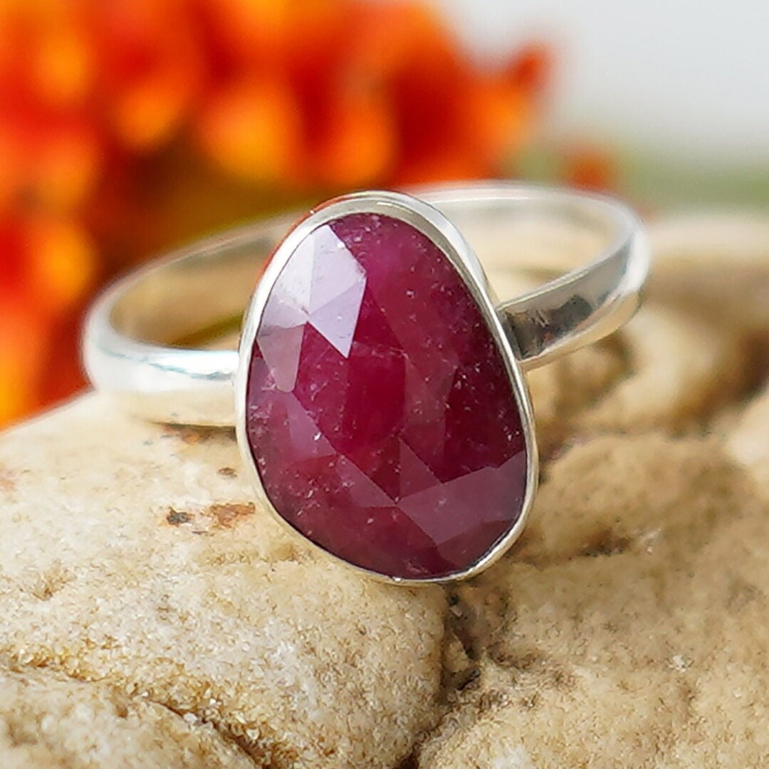 Ruby Rose Cut Cabochon Ring July Birthstone Ring Faceted - Etsy