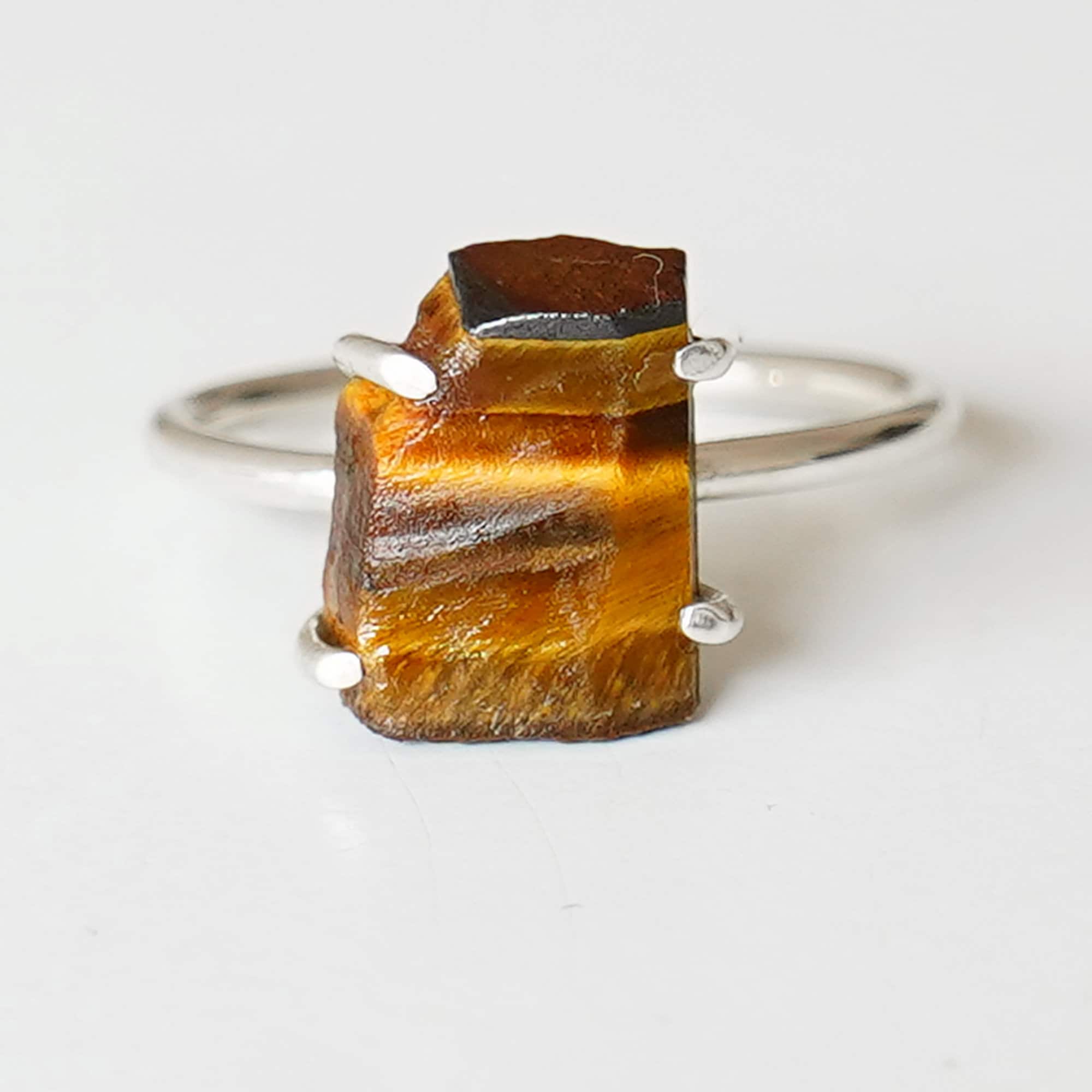 Raw Tiger Eye Ring Golden Tiger Eye Handmade Ring Crystal - Etsy
