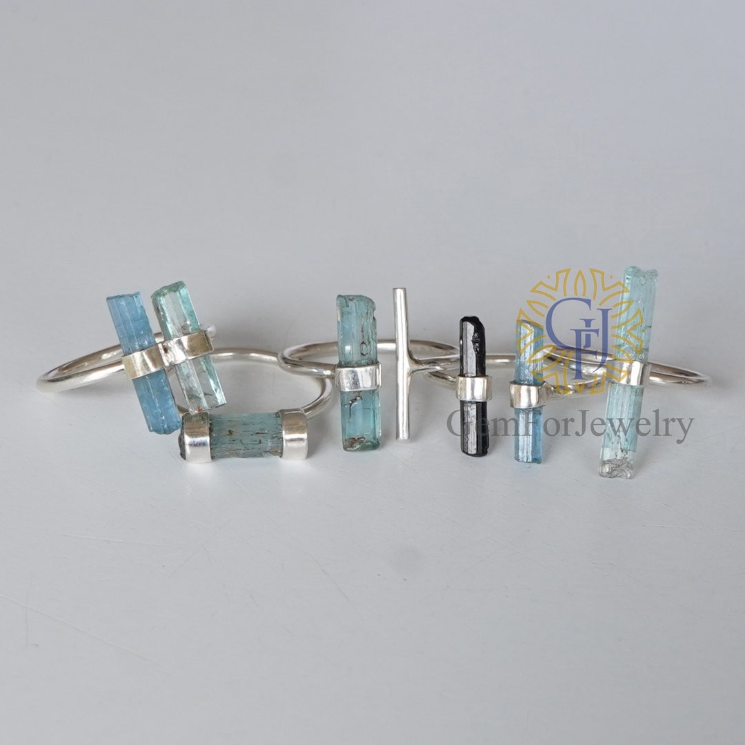 Raw Aquamarine Ring, Spiral Stick Ring, Aquamarine Pencil Ring, Twisted ...