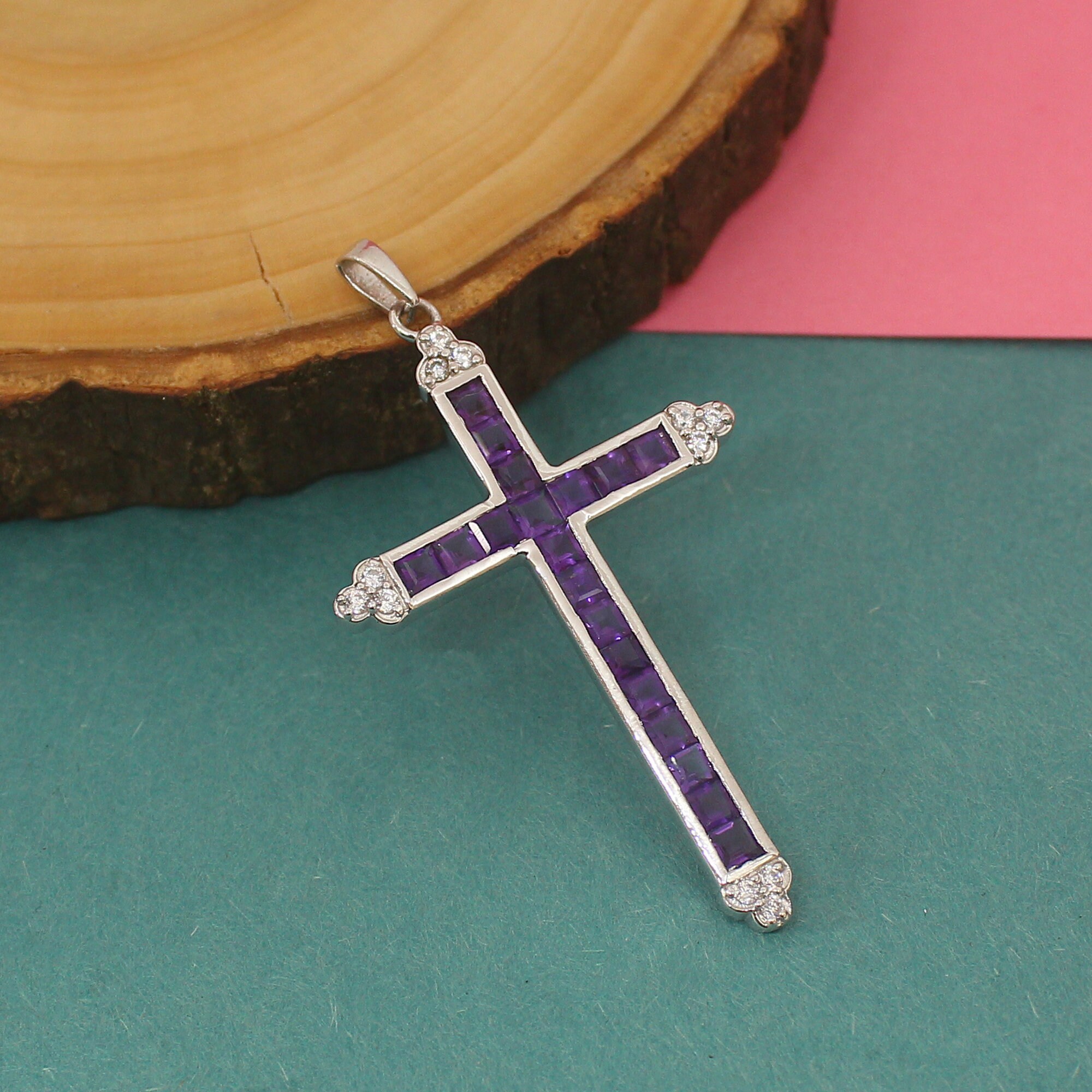 Amethyst Cross Necklace Pendant Amethyst Christian Pendant | Etsy