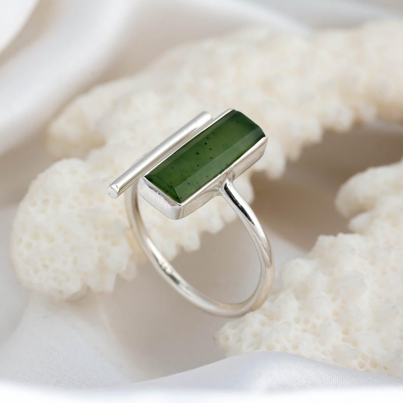 Raw Green Jade Ring, Long Bar Adjustable Ring, Jade Gemstone Ring, Raw ...