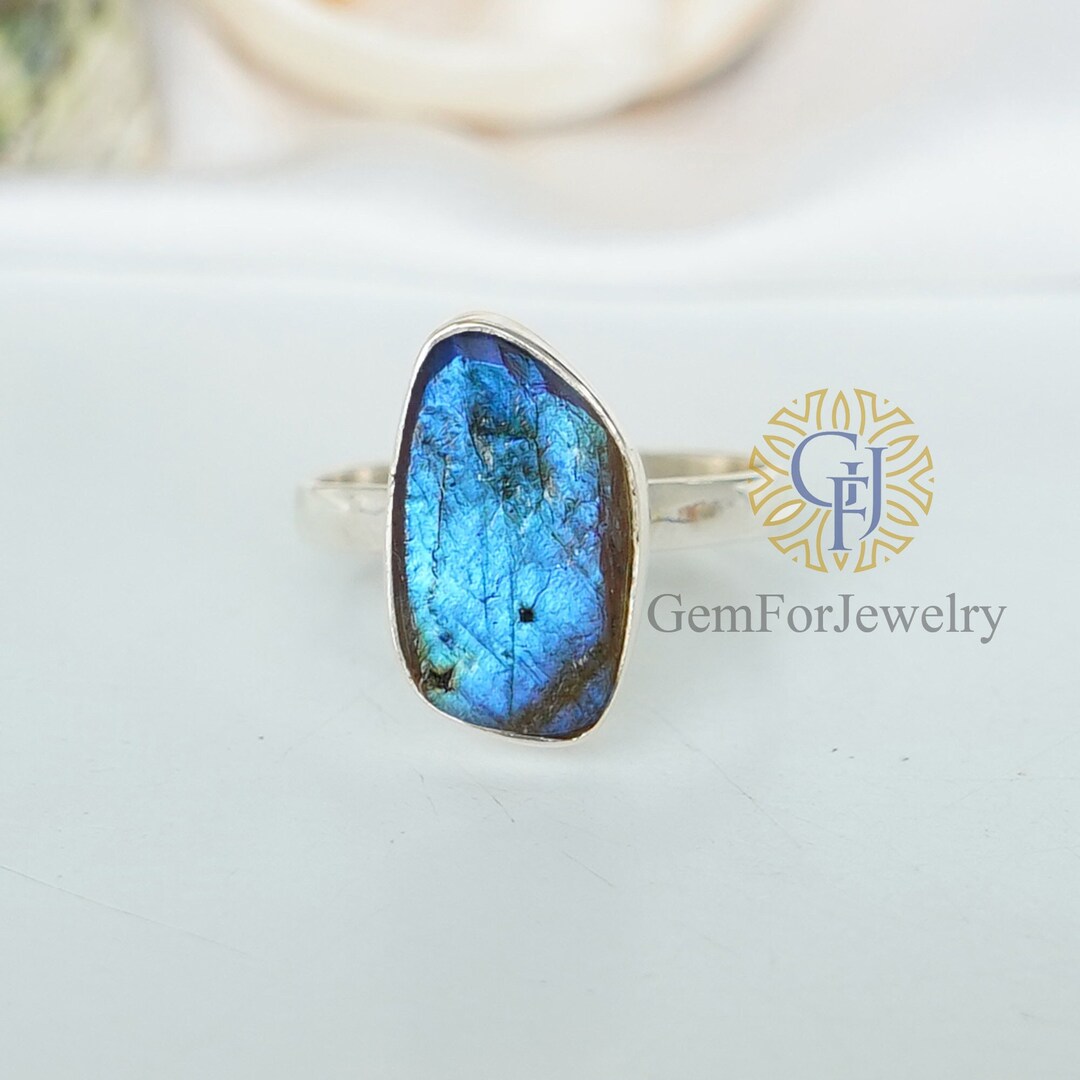 Blue Labradorite Ring, Raw Labradorite Crystal, Handmade Ring, Rough ...
