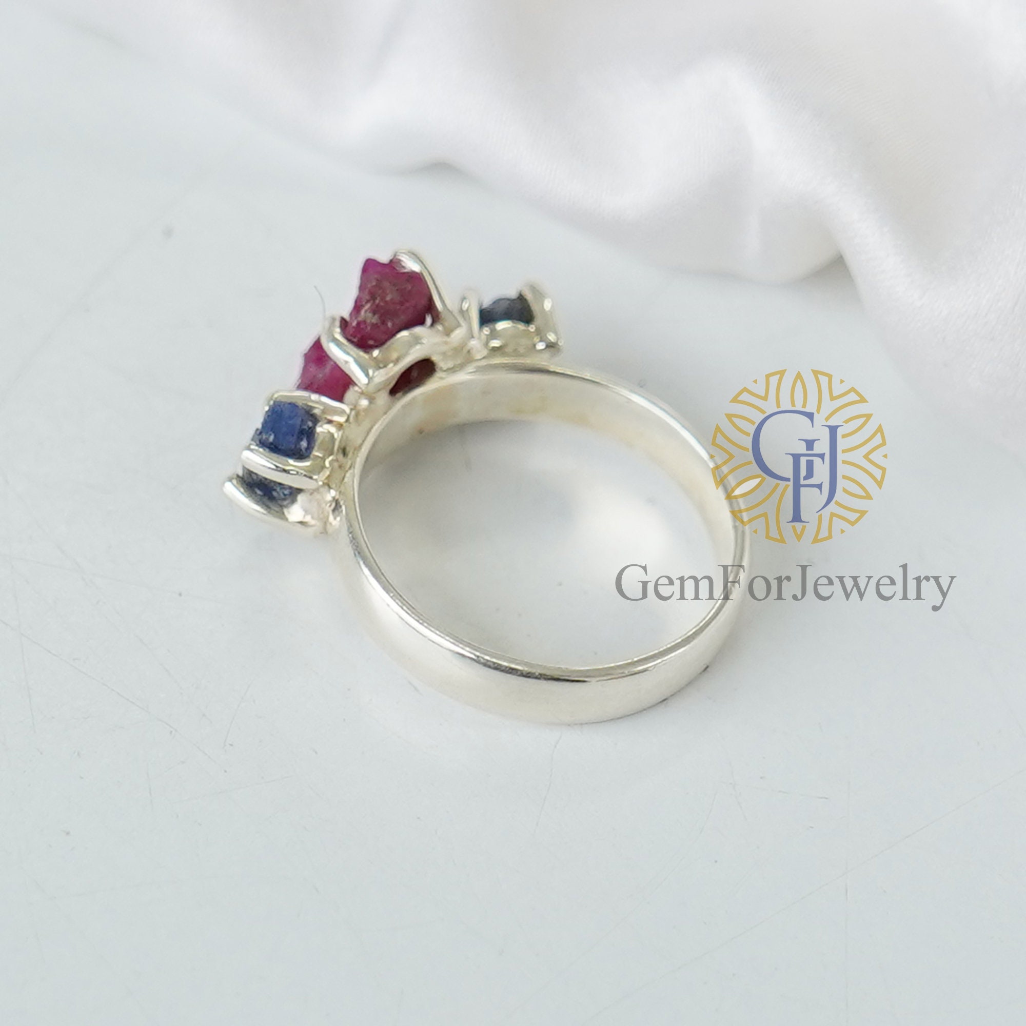 Raw Ruby Blue Sapphire Ring Precious Gemstone Ring Two Stone - Etsy