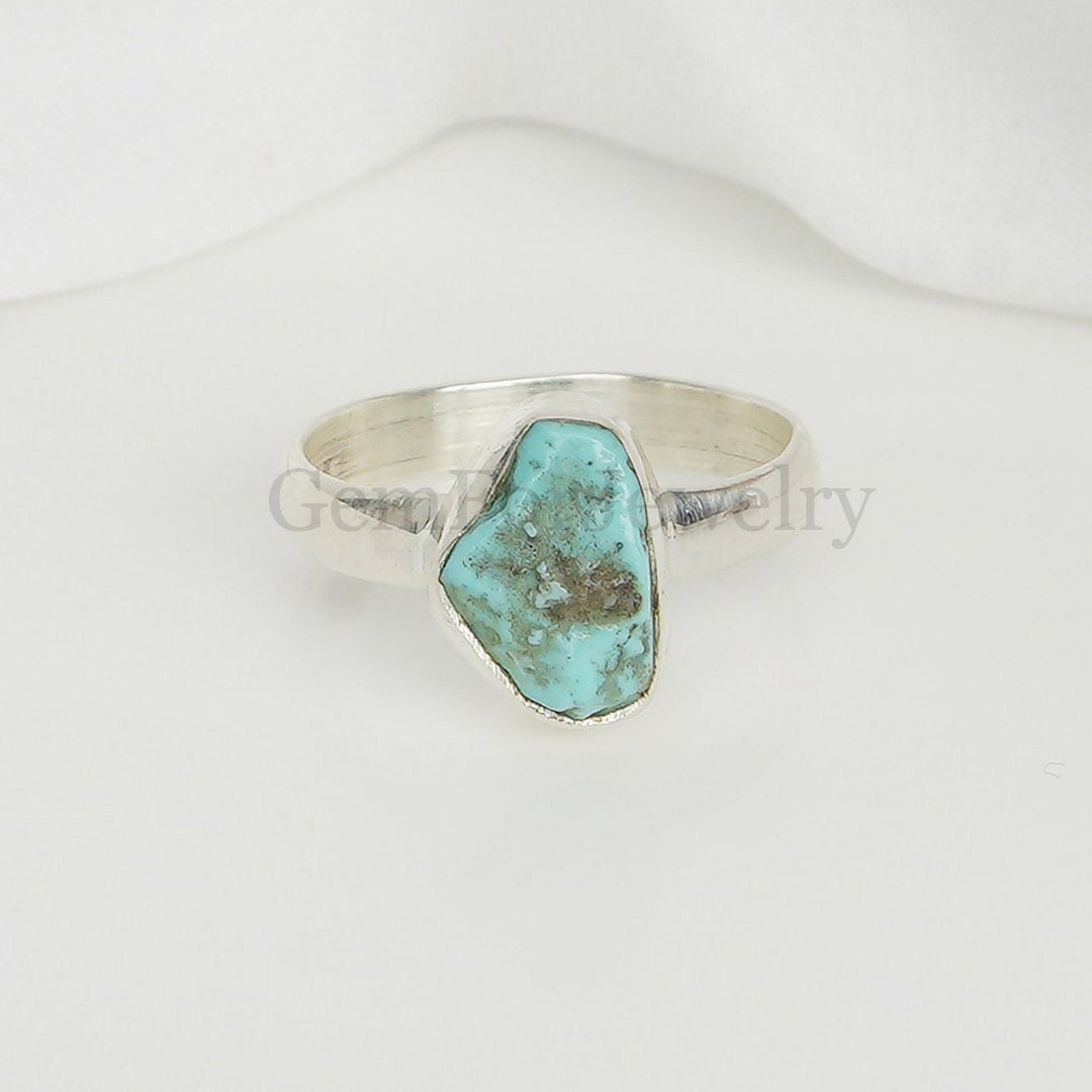 Raw Turquoise Ring, Blue Gemstone Ring, Silver Handmade Ring, Raw ...