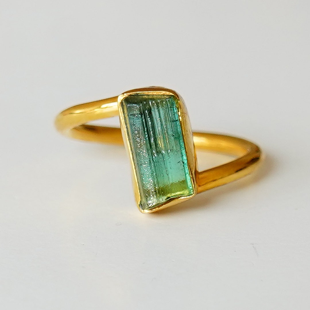 Raw Bio Tourmaline Ring, Twisted Ring Jewelry, Natural Blue Green ...