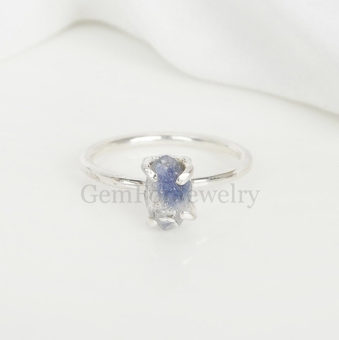 Raw Dumortierite Quartz Ring, Tiny Crystal Dumortierite Ring, Handmade ...