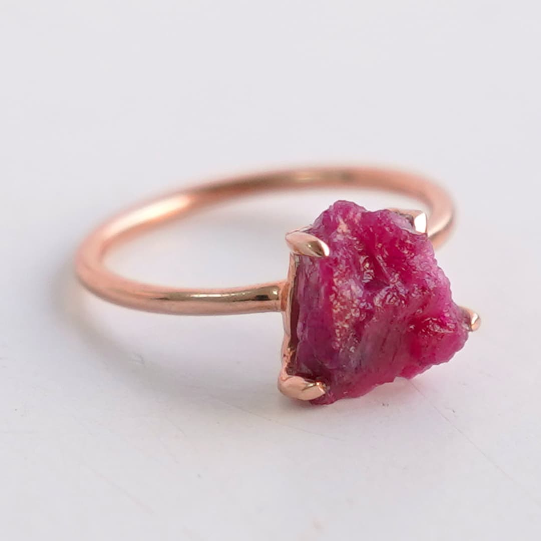 Raw Ruby Ring, Solid Sterling Silver 925, 14K Rose Gold Ring, Ruby ...