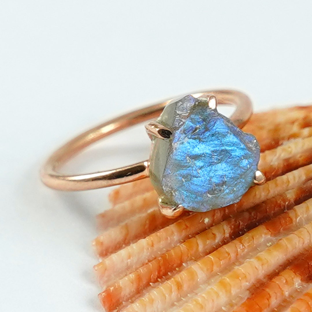 Raw Rainbow Labradorite Ring, Blue Fire Labradorite Crystal, Handmade ...
