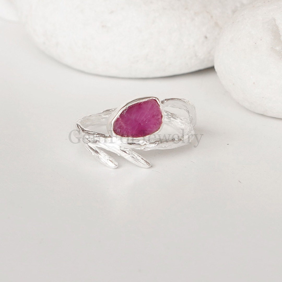 Ruby Wooden Branch Ring, Natural Raw Ruby Ring, Textured Band Ring ...