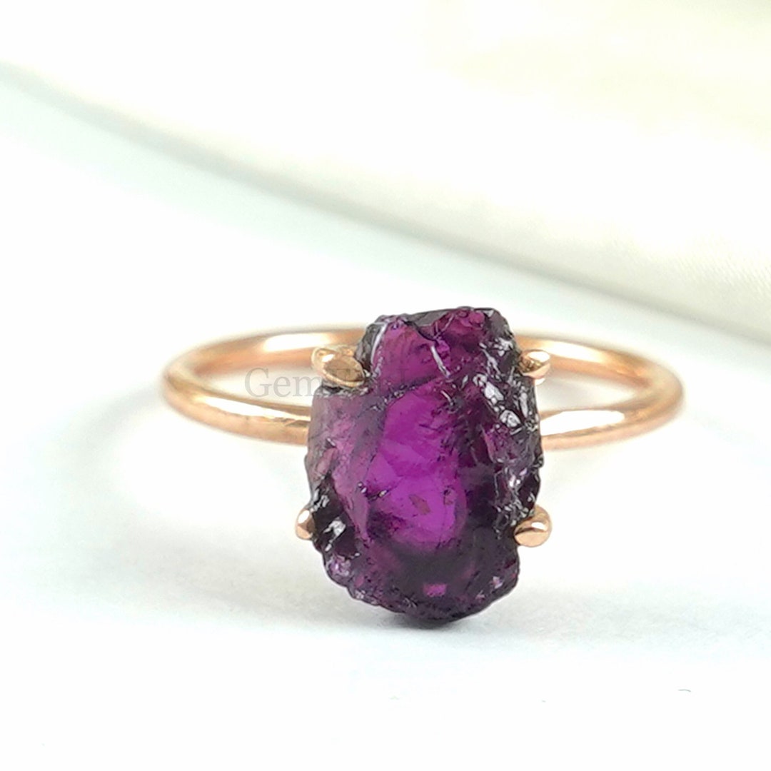Raw GRAPE Garnet Ring, Rhodolite Grape Garnet JEWELRY, Raw Crystal Ring ...
