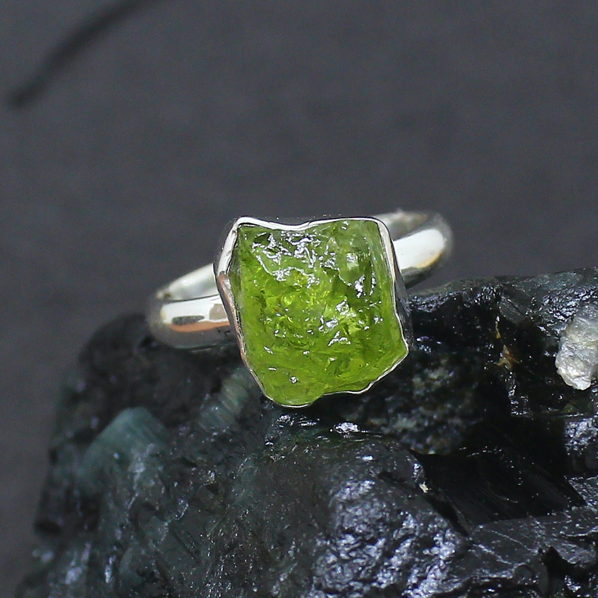 Raw Peridot Ring, August Birthstone Ring, Boho Septum Ring, Antique ...