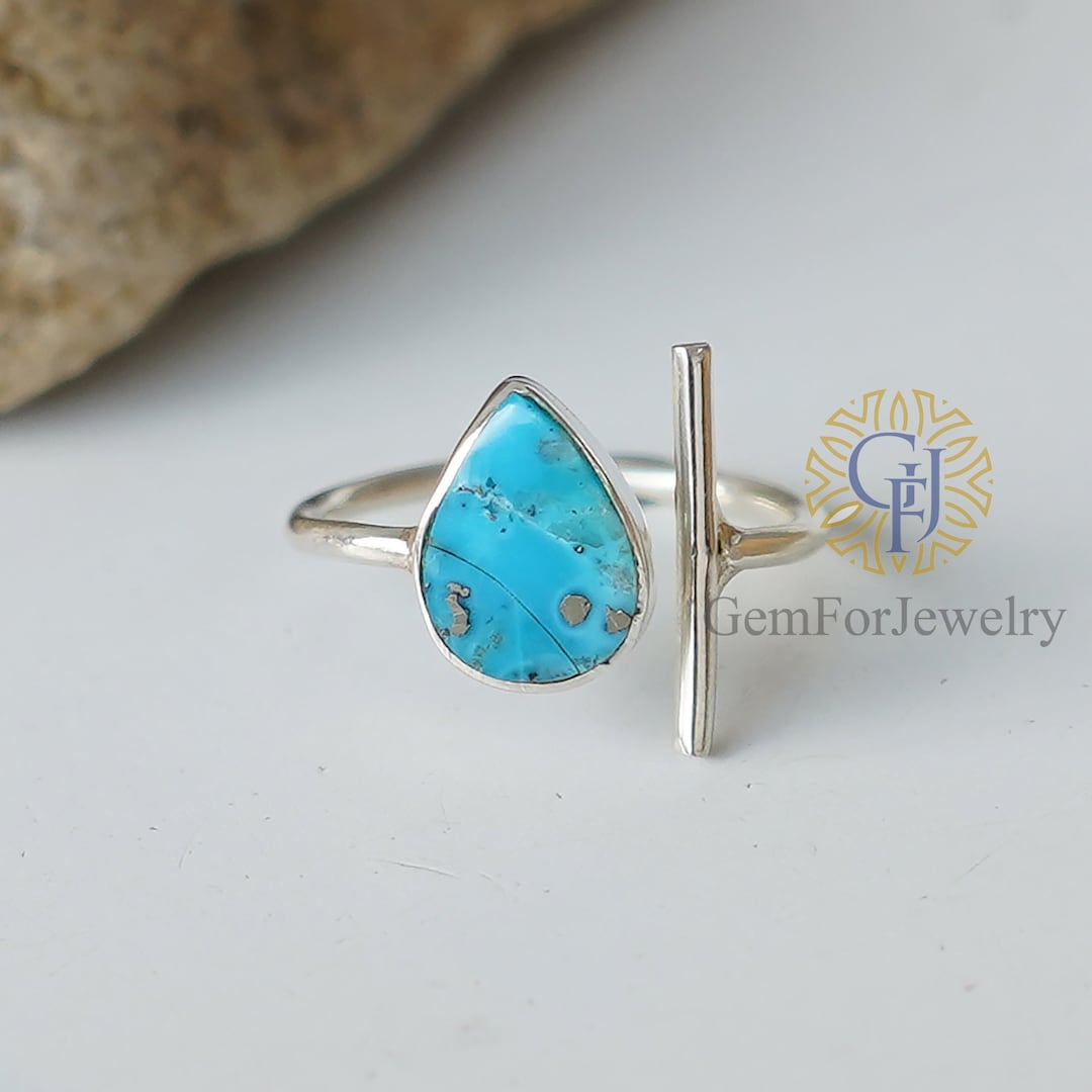 Turquoise Stick Ring, Pear Turquoise Ring, Dainty Ring, Handmade ...