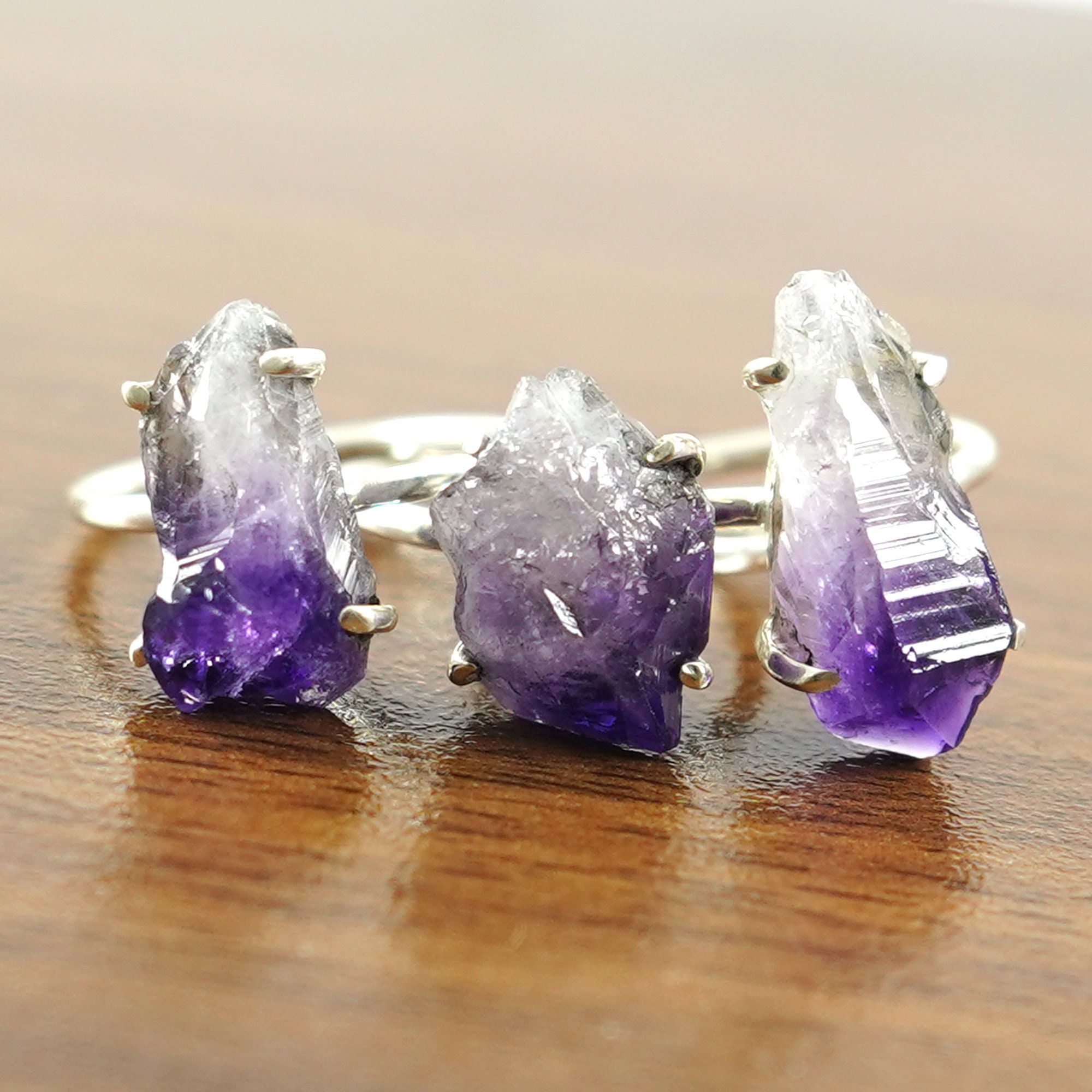 Raw Dog Teeth Amethyst Ring Bio Amethyst Silver Handmade | Etsy