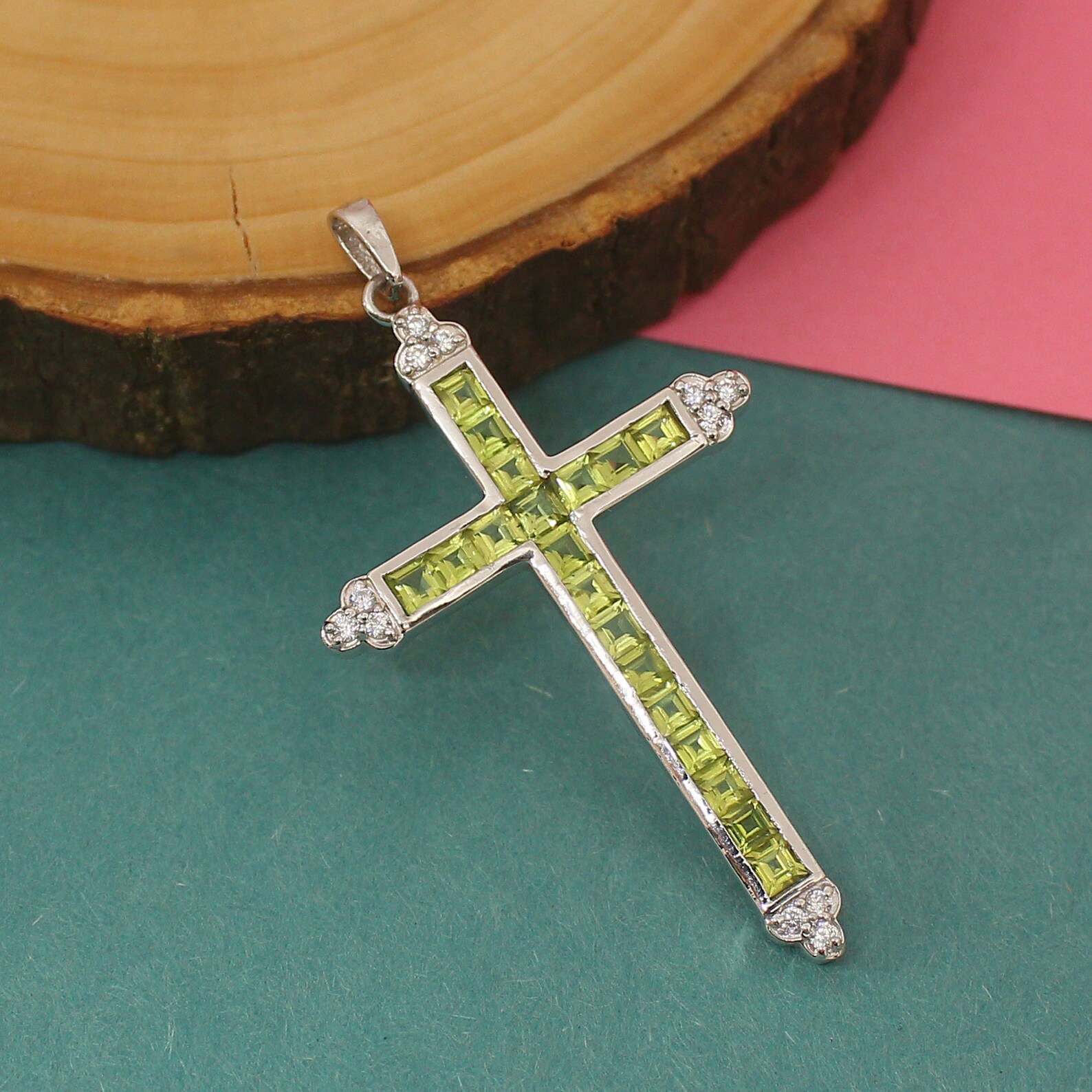 Peridot Cross Necklace Pendant Peridot Cross Pendant August | Etsy