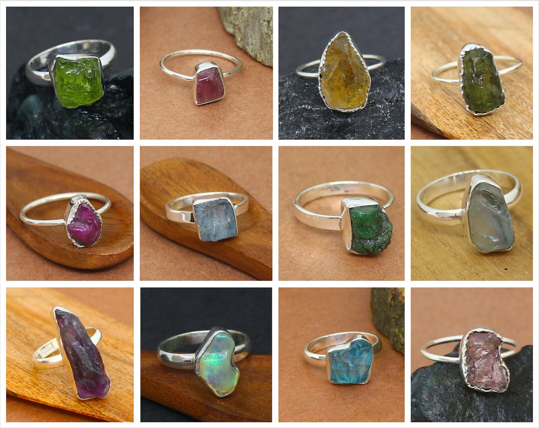 Raw Crystal Ring Rough Gemstone, Natural Silver Artisan Jewelry ...