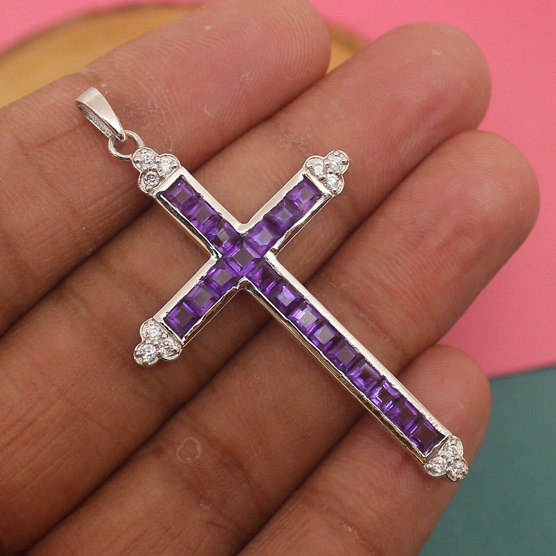 Amethyst Cross Necklace Pendant Amethyst Christian Pendant | Etsy