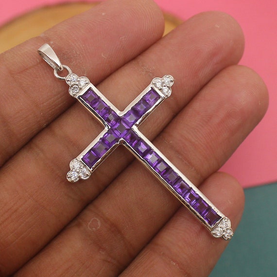 Amethyst Cross Necklace Pendant Amethyst Christian Pendant | Etsy