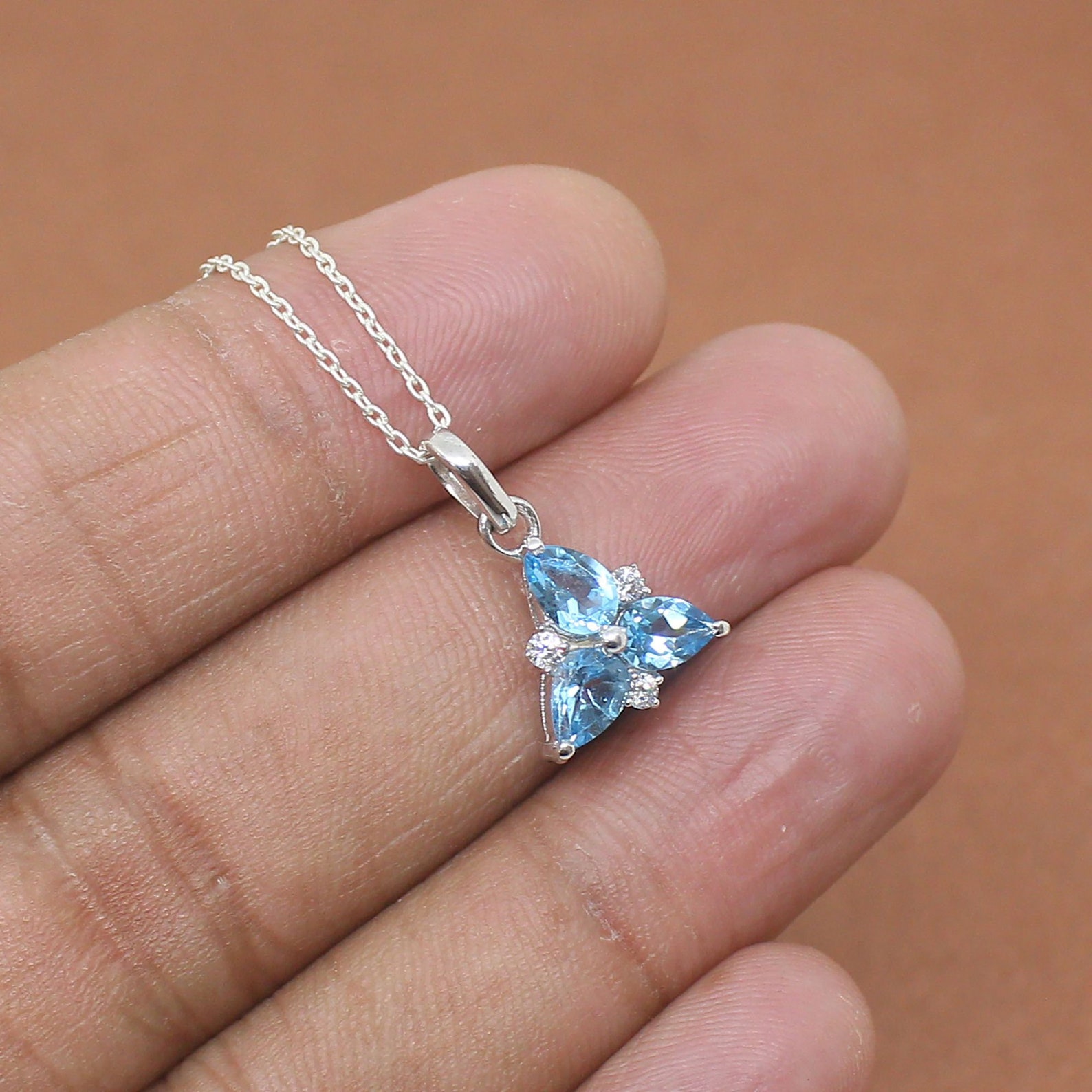 Blue Topaz Triangle Necklace, Topaz Crystal Pendant, Topaz Jewelry ...