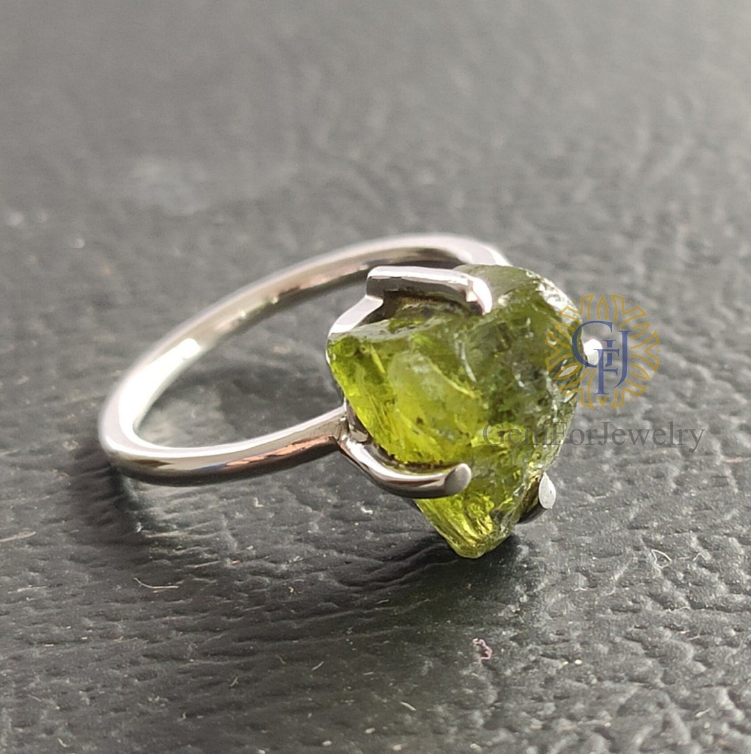 Raw Peridot Ring, Engagement Ring, Peridot Ring Sterling Silver, August ...