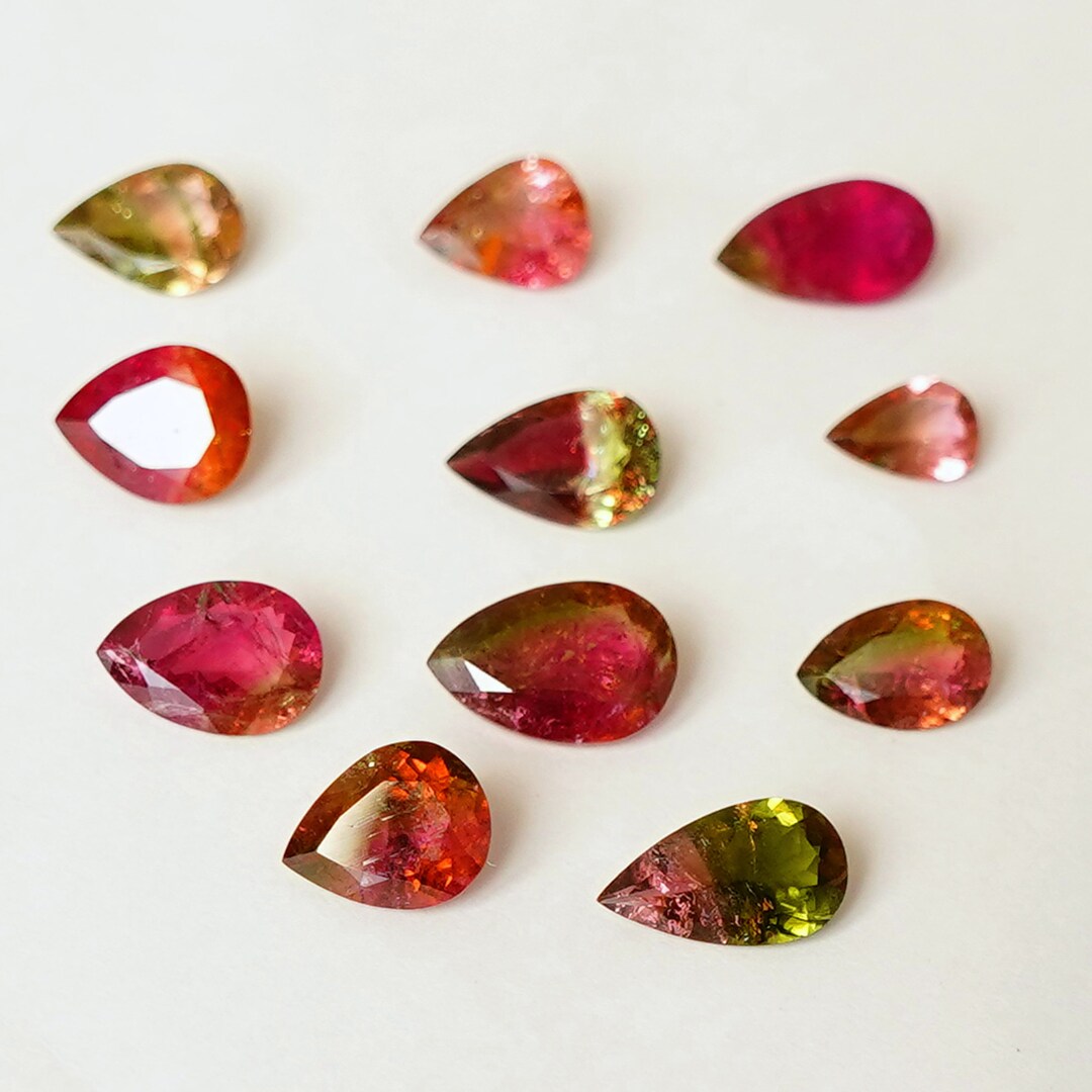 Watermelon Bi Tourmaline Pear Faceted, Tourmaline Loose Gemstone, Fine ...