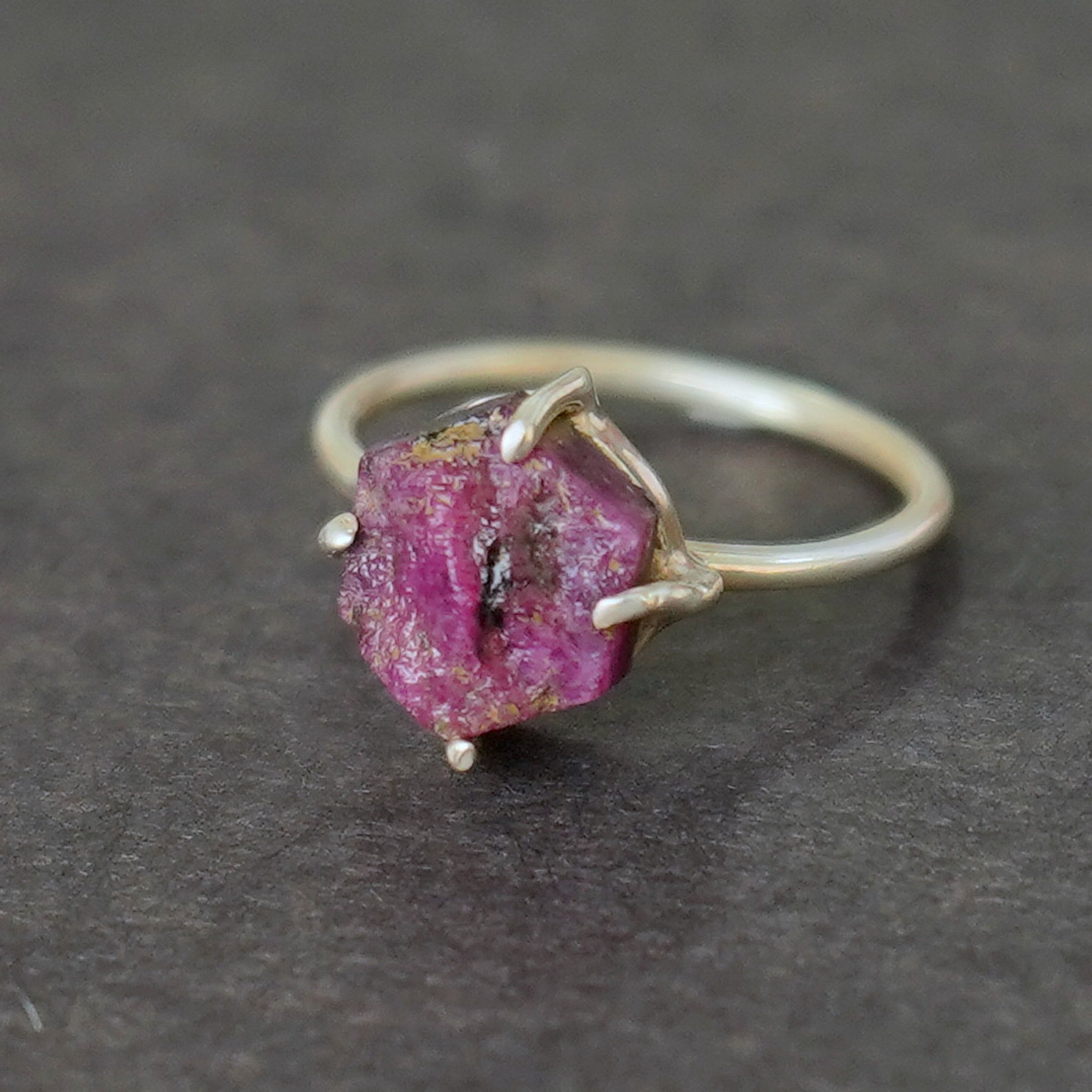 Raw Ruby Silver Ring Natural Uncut Crystal Ruby Coffin Ring | Etsy