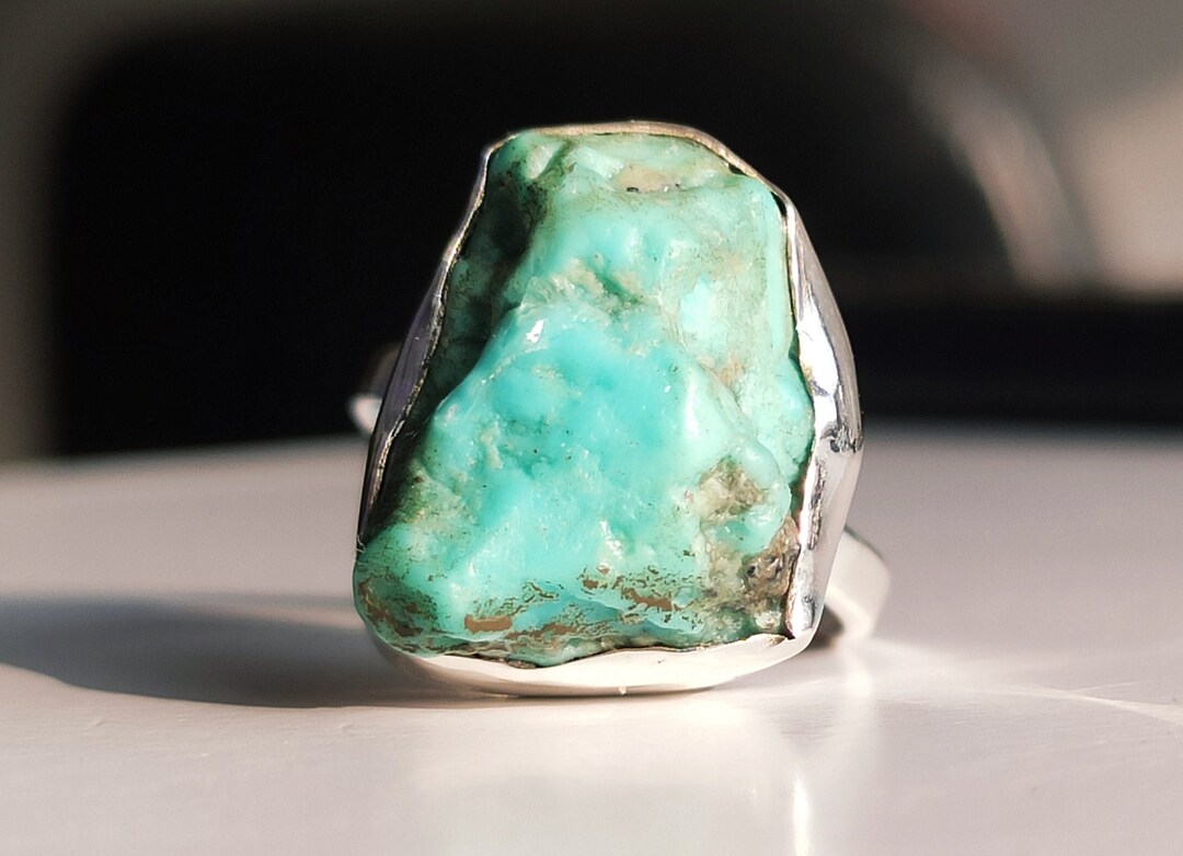 Raw Turquoise Ring, Silver Oxidized Ring, Turquoise Handmade Ring ...