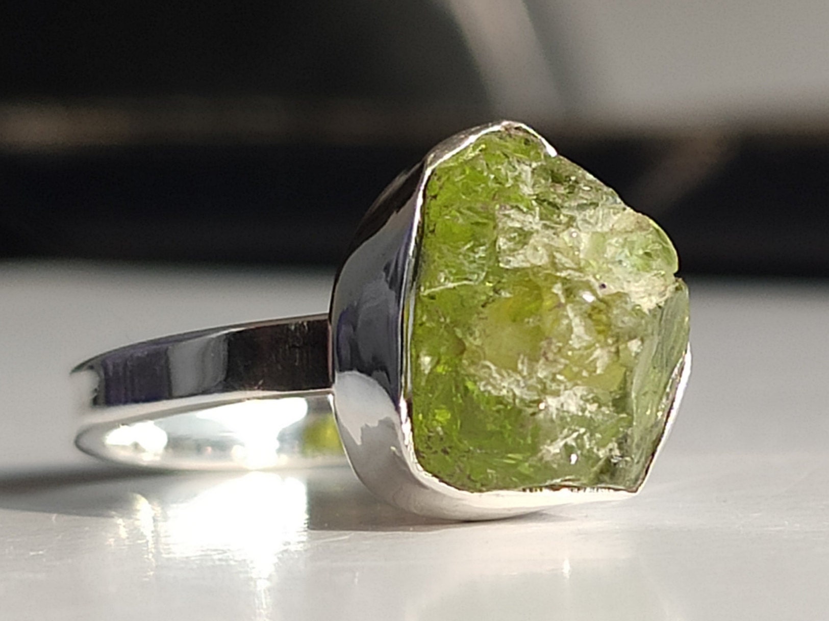 Raw Peridot Ring, Solid Sterling Silver 925, Raw Gemstone Ring, August ...