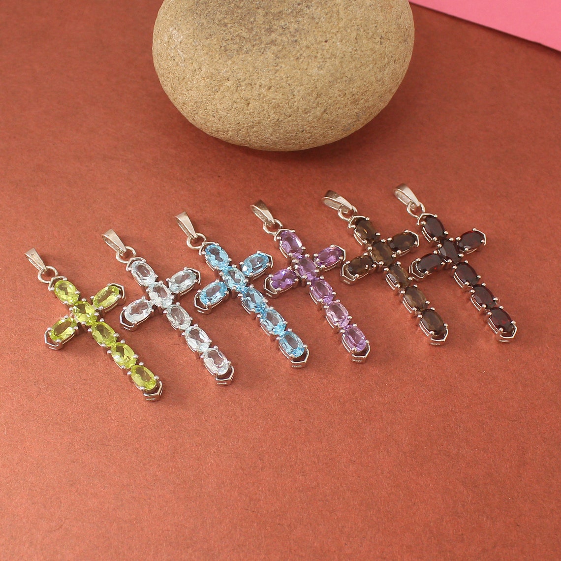 Multi-Gemstone Crystal Cross Pendant Unisex Cross Silver | Etsy
