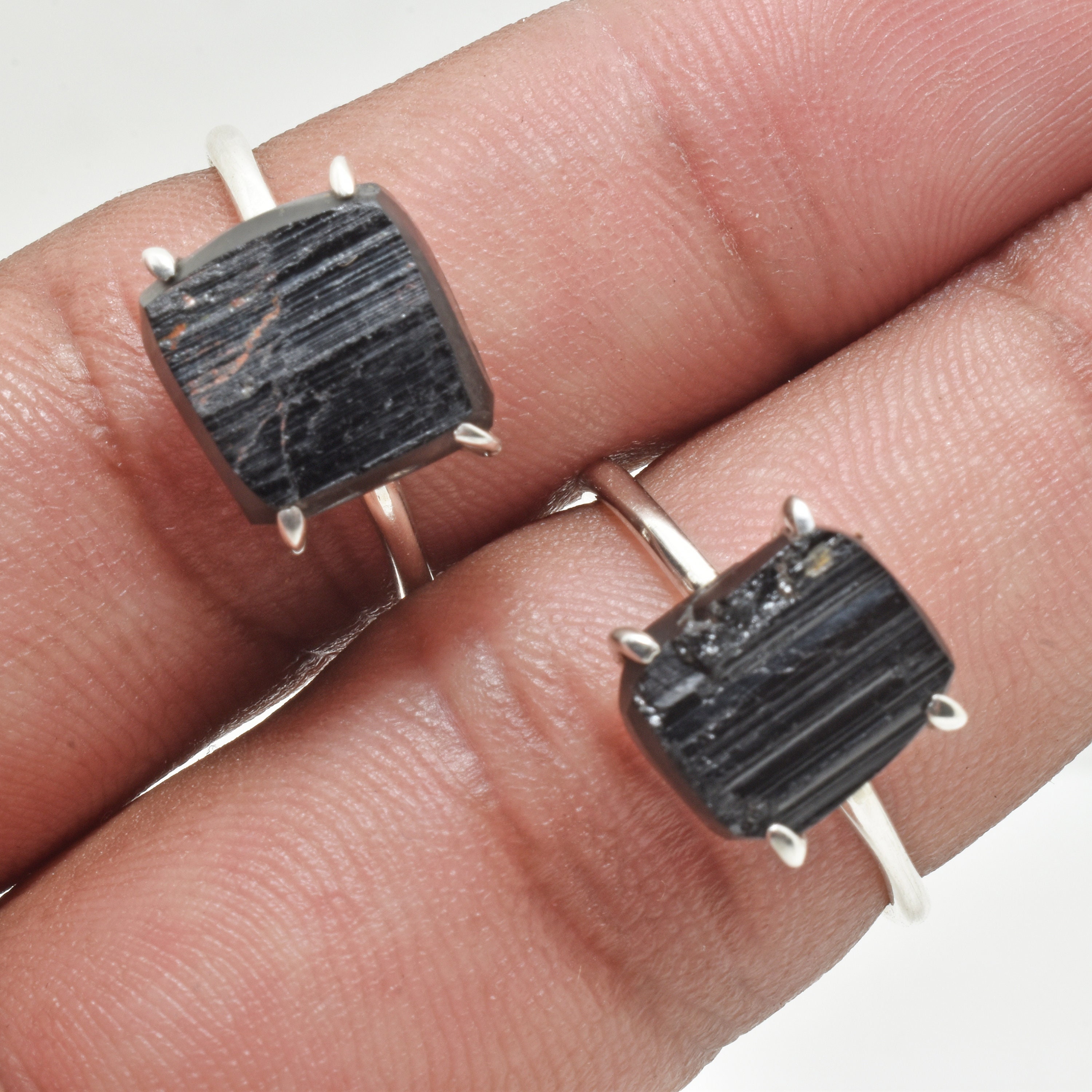 Raw Black Tourmaline Ring Rough Stone Ring Rhodium Over | Etsy