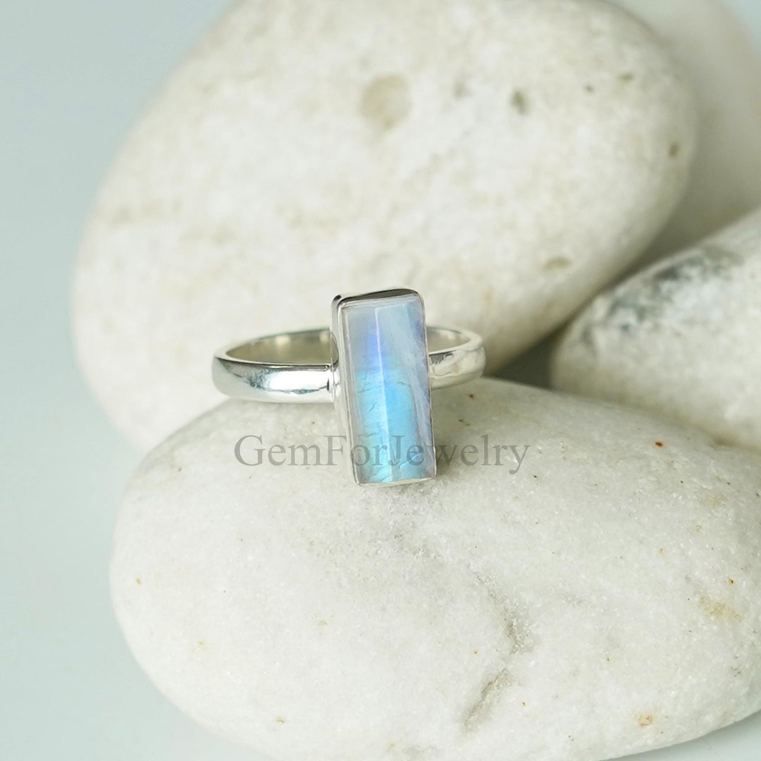 Rainbow Moonstone Ring, Blue Fire Moonstone, Raw Crystal Ring, Handmade ...
